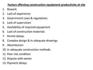 Heavy Construction Equipment Productivity | PPTX
