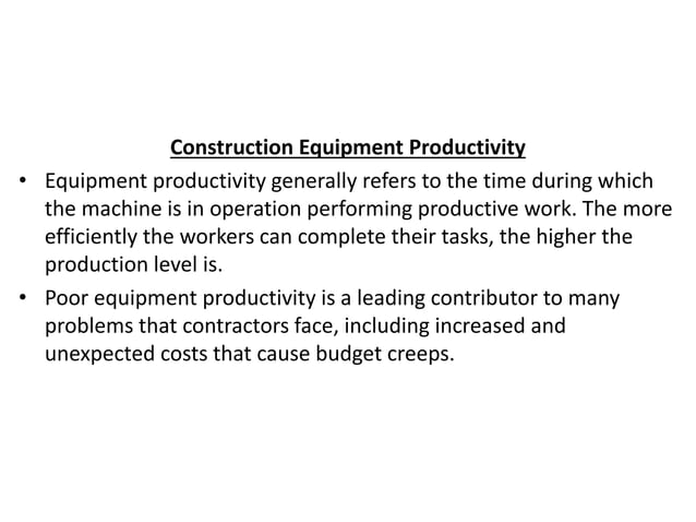 Heavy Construction Equipment Productivity | PPTX
