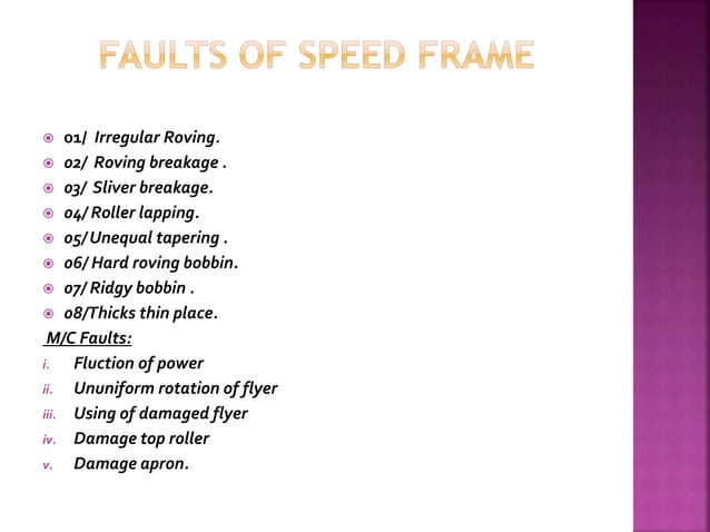 Machine parameter of speed frame | PPTX