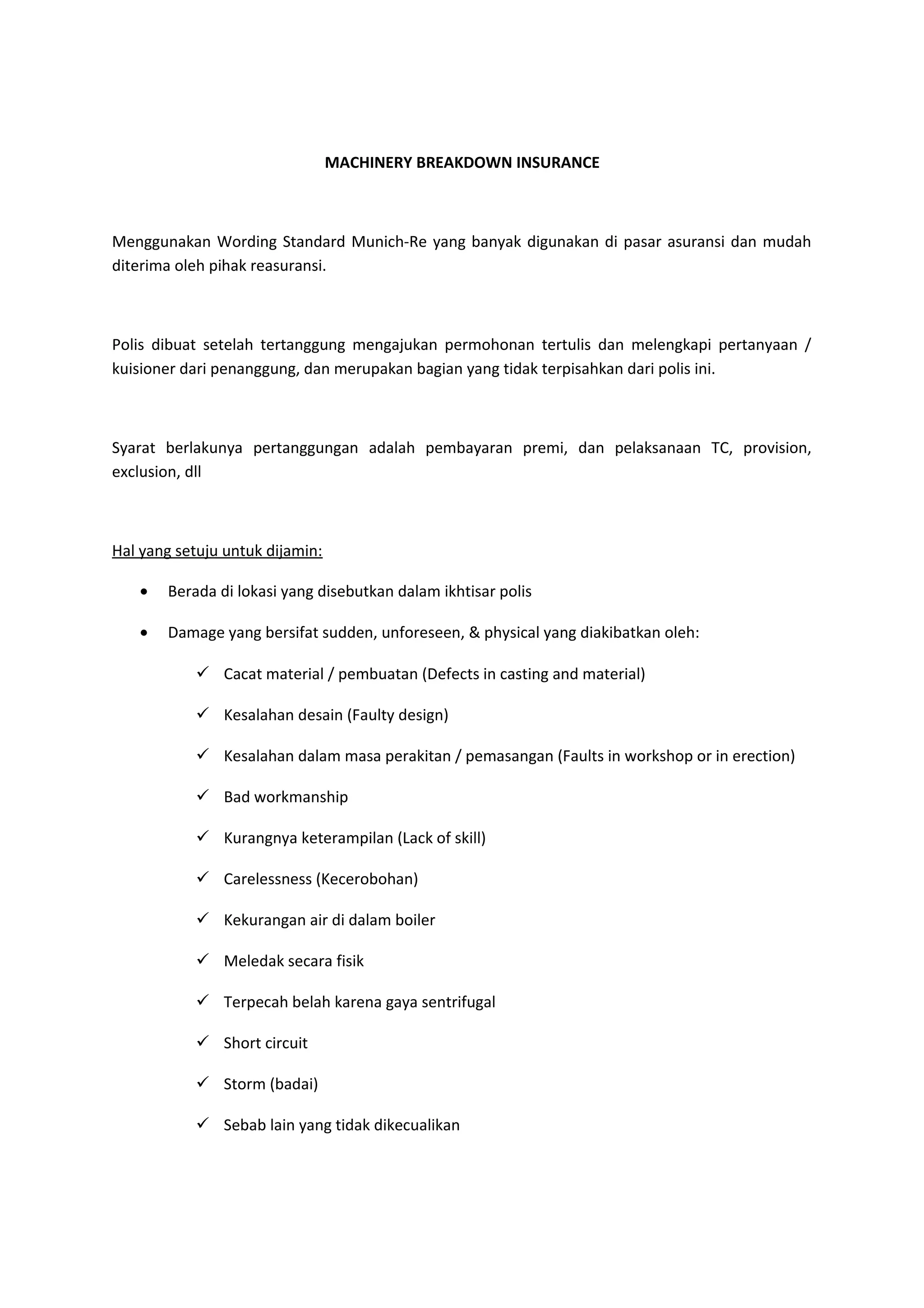 Machinery breakdown insurance.. | DOC