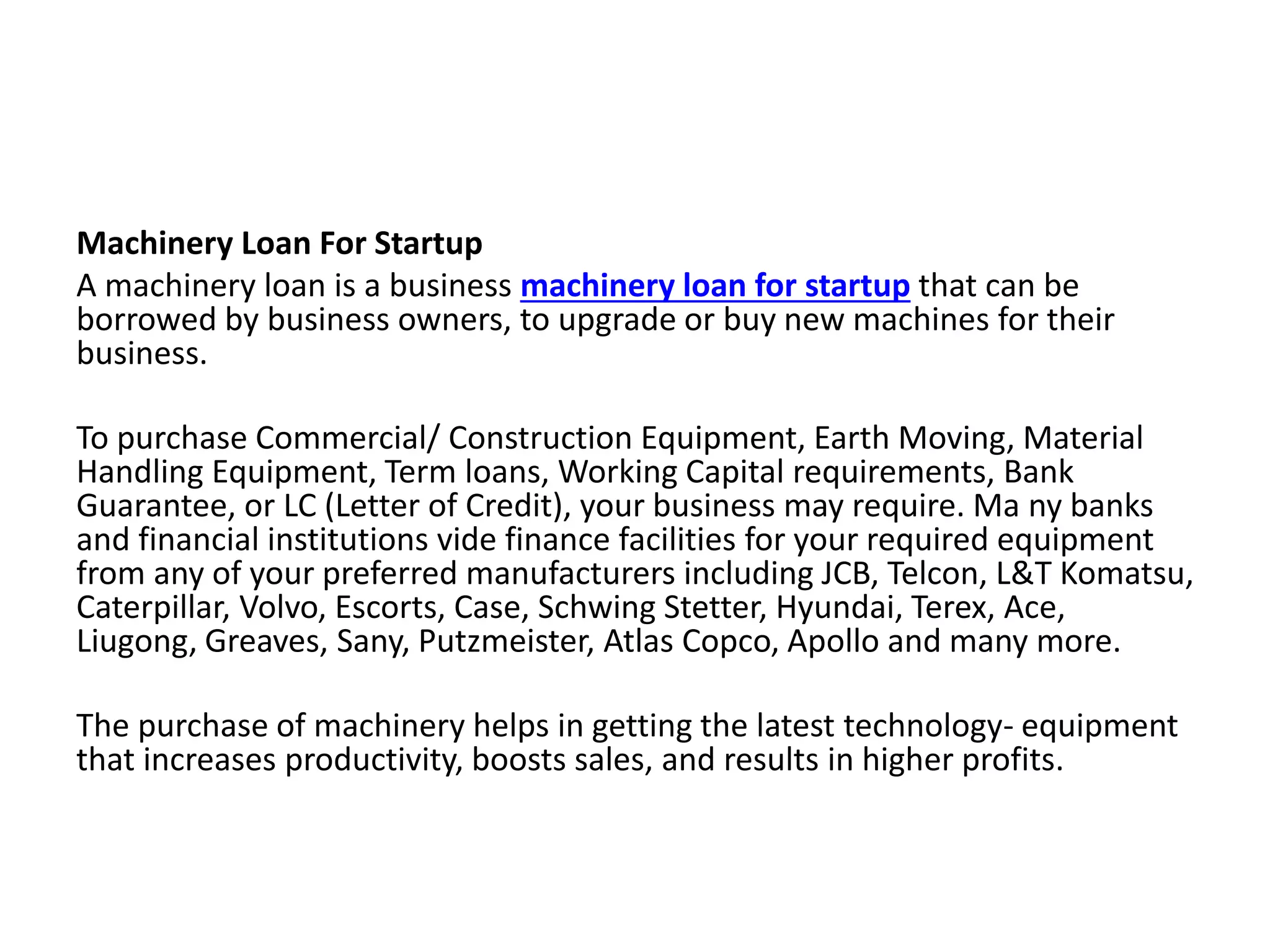 Machinery Loan For Startup | PPTX