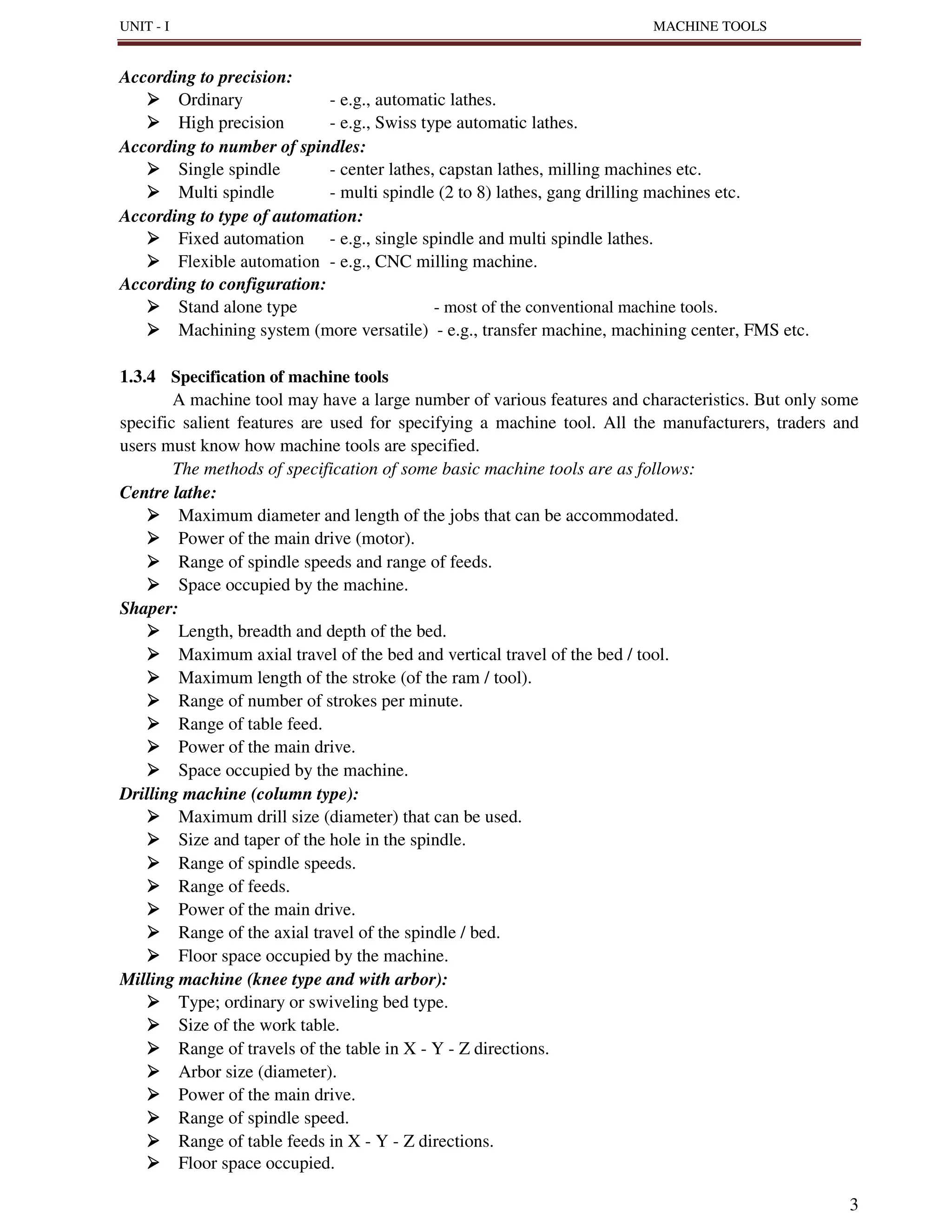 Machine tools lecture notes iii-i | PDF