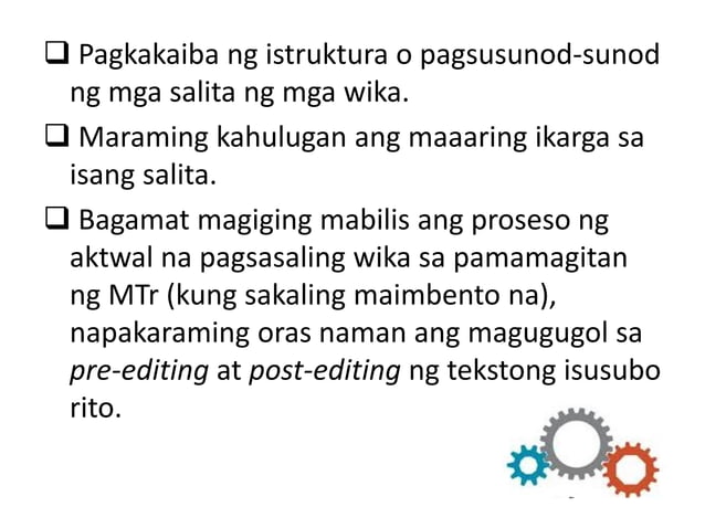 MACHINE TRANSLATON; Pagsasalin mula Filipinopatungo sa wikang Ingles | PDF