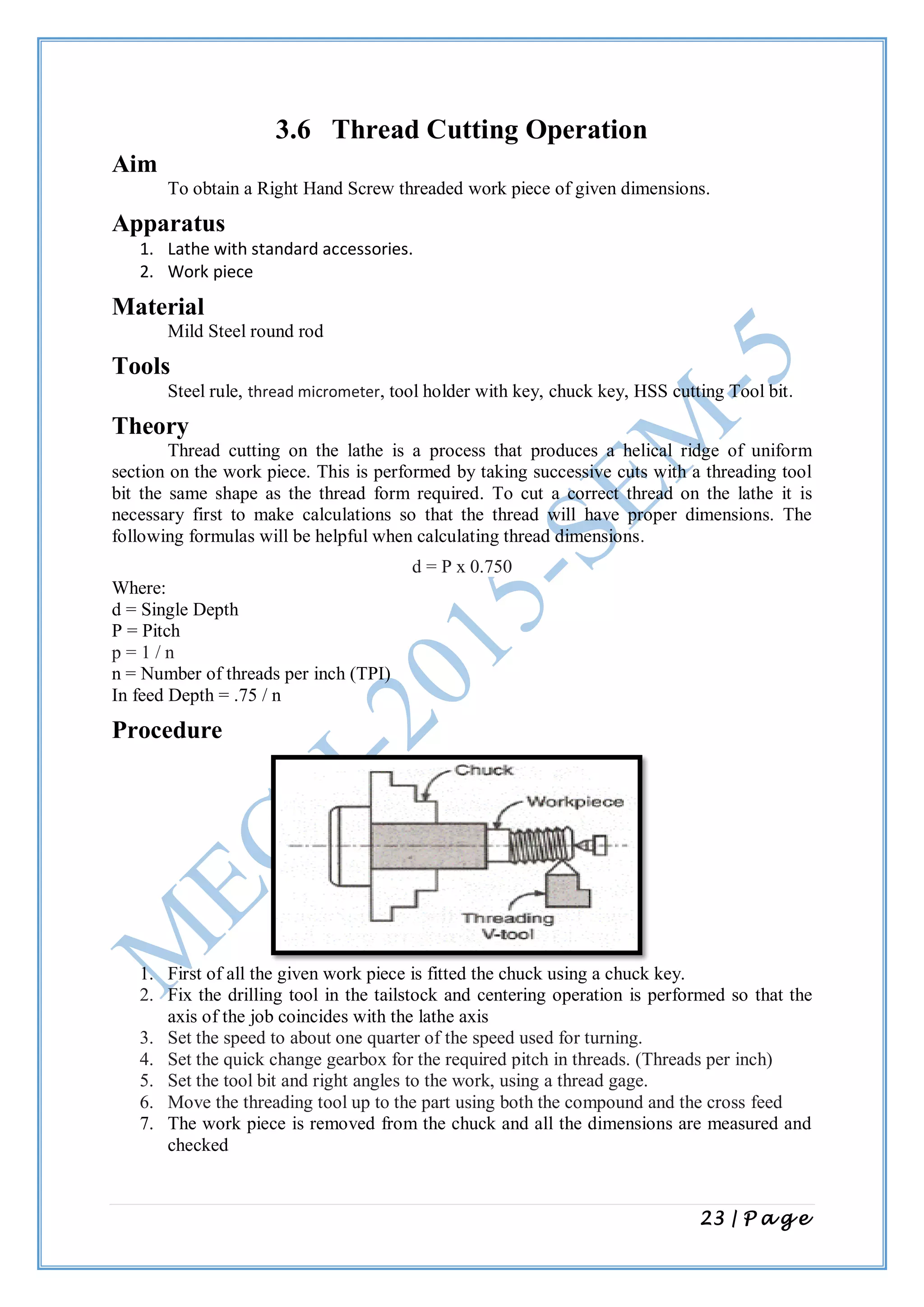 Machining technology lab manual mechanical.manufacturing technology 2 lab manual | PDF