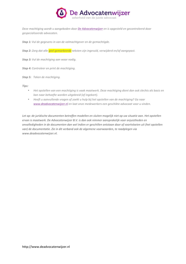Machtiging - De Advocatenwijzer | PDF | Legal Services Industry ...