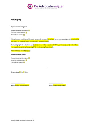 Machtiging - De Advocatenwijzer | PDF