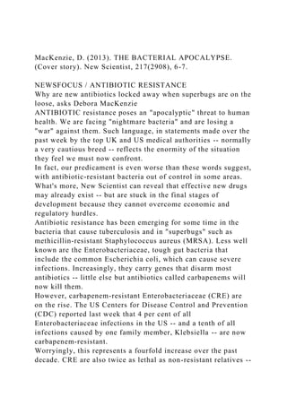 MacKenzie, D. (2013). THE BACTERIAL APOCALYPSE. (Cover story). New.docx