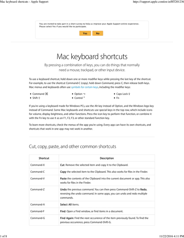 Mac keyboard shortcuts apple support | PDF
