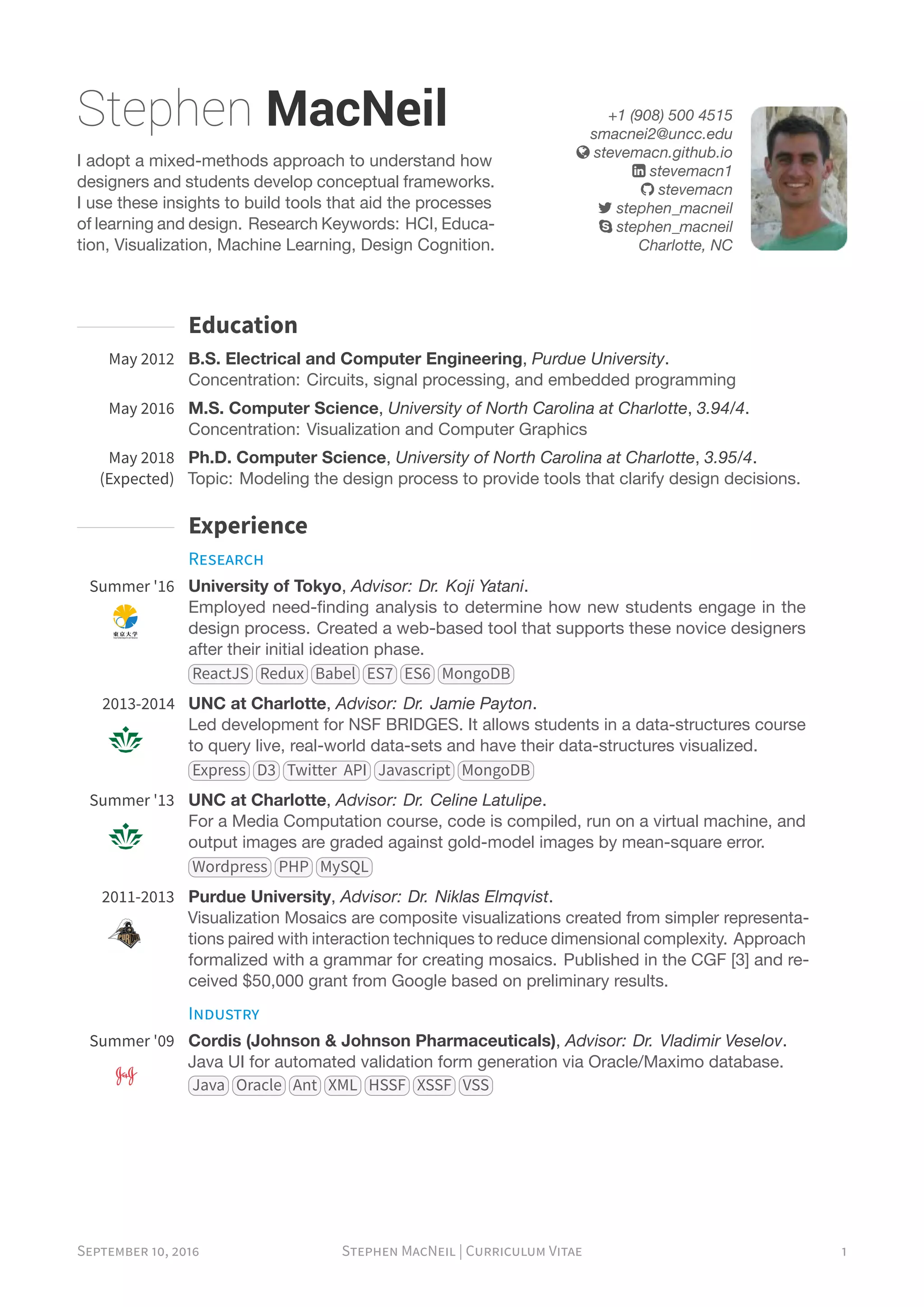 Resume / CV for Stephen MacNeil | PDF