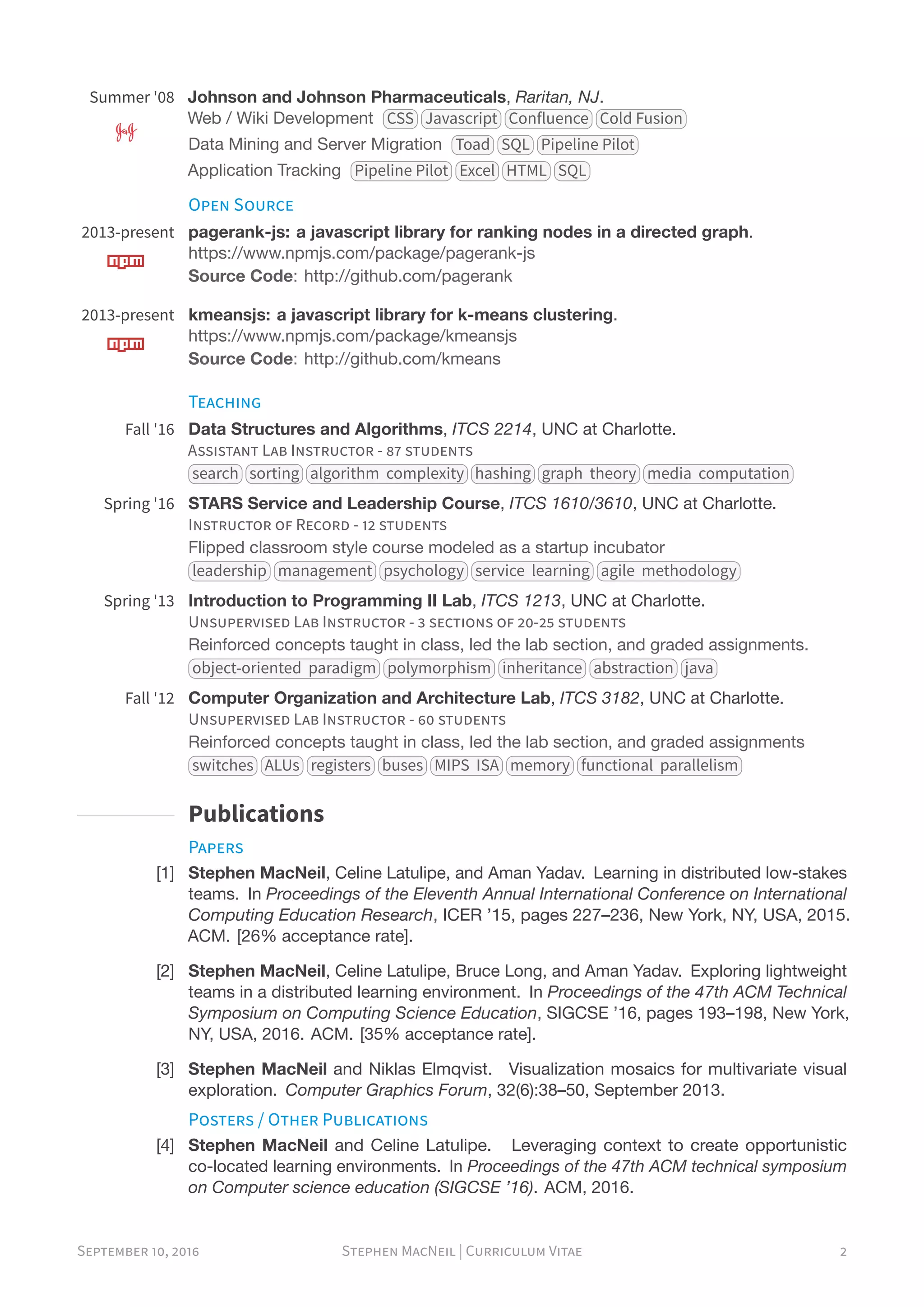 Resume / CV for Stephen MacNeil | PDF