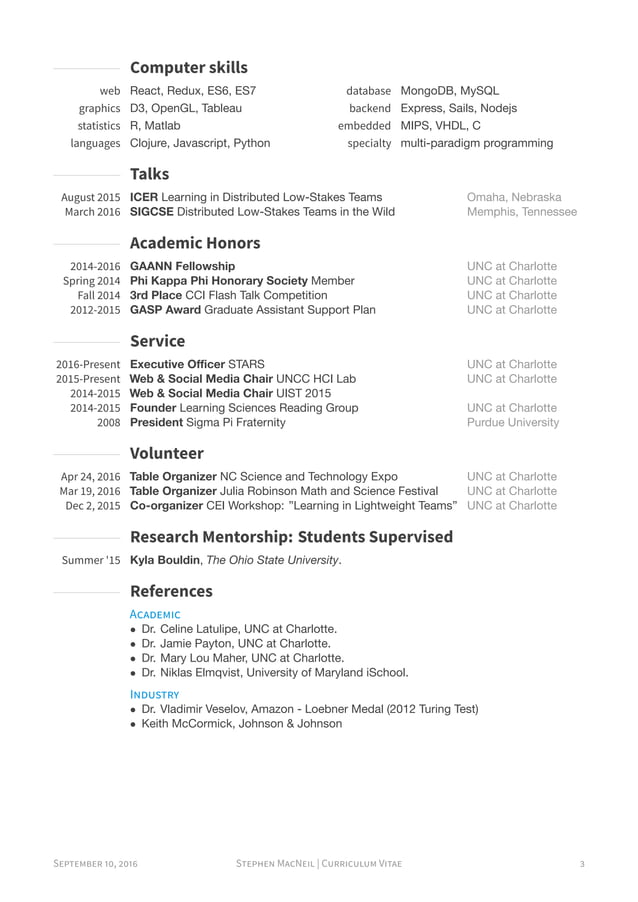 Resume / CV for Stephen MacNeil | PDF