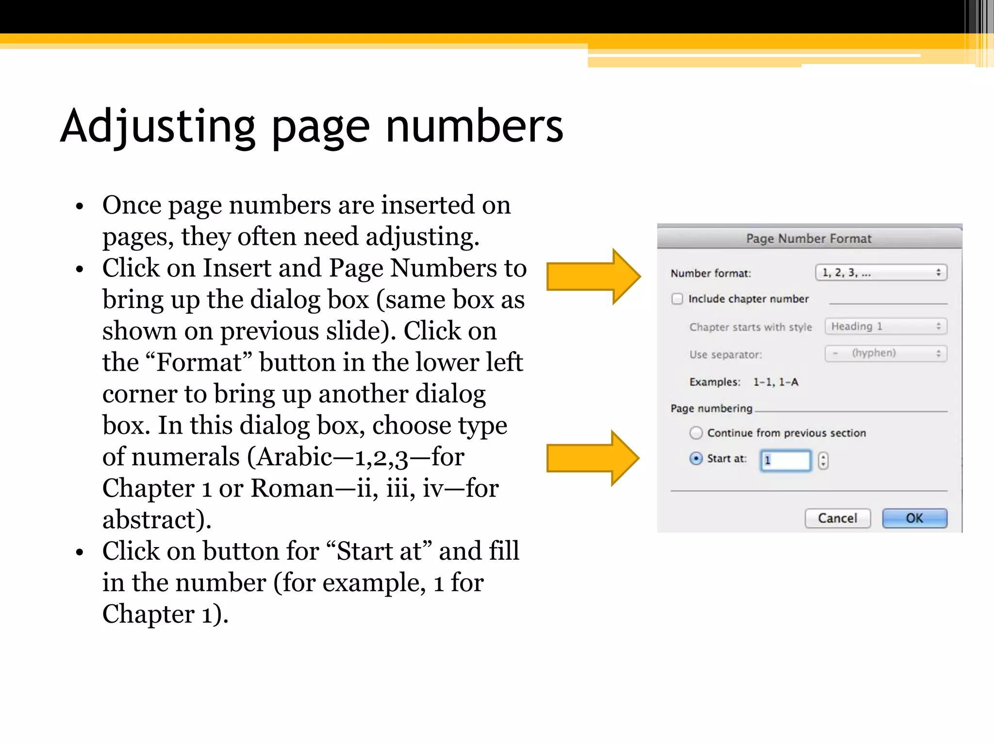 Mac different page numbers inserted in one document | PPT