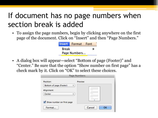 Mac different page numbers inserted in one document | PPT