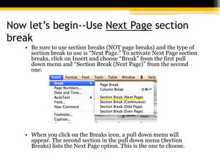 Mac different page numbers inserted in one document | PPT