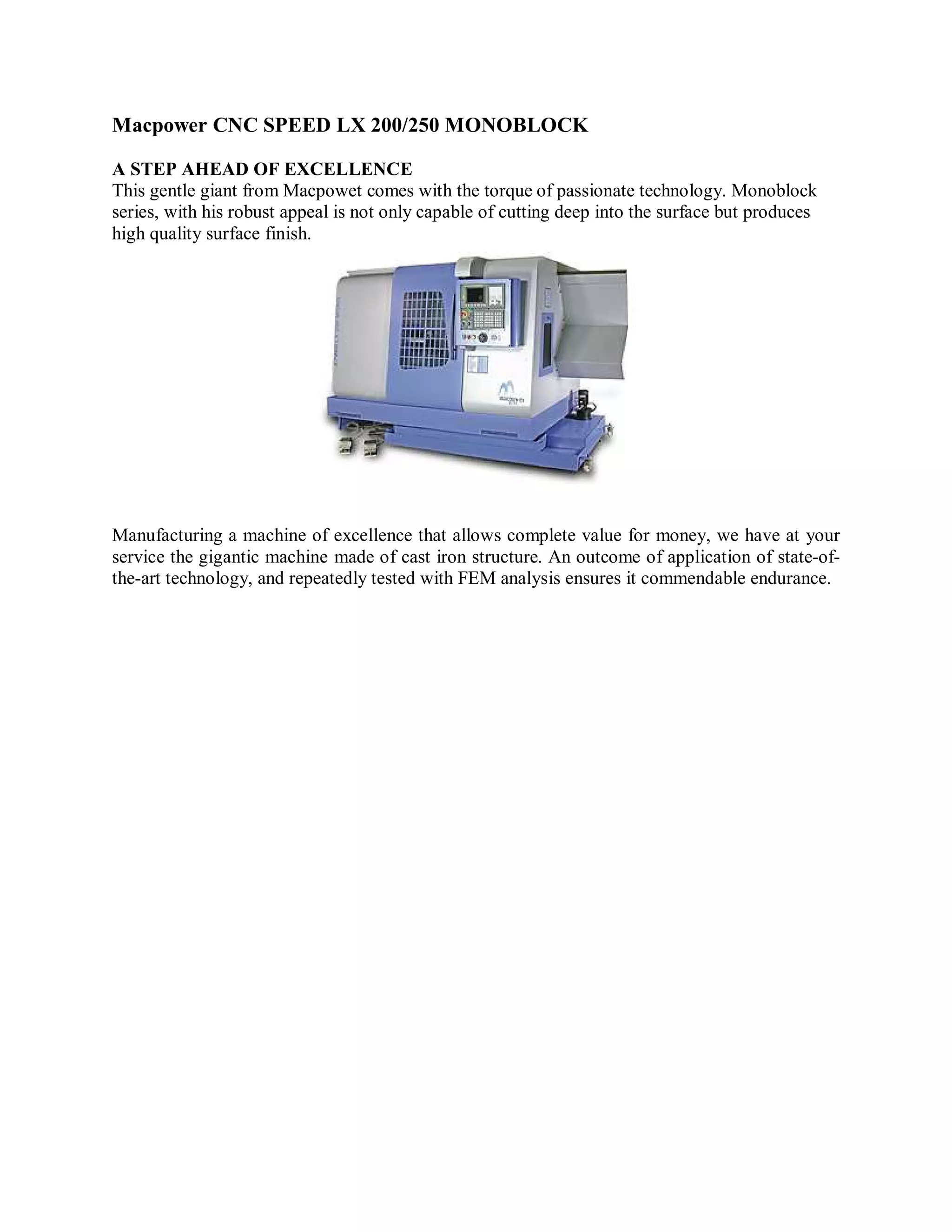 Macpower cnc speed lx 250350 monoblock | PDF