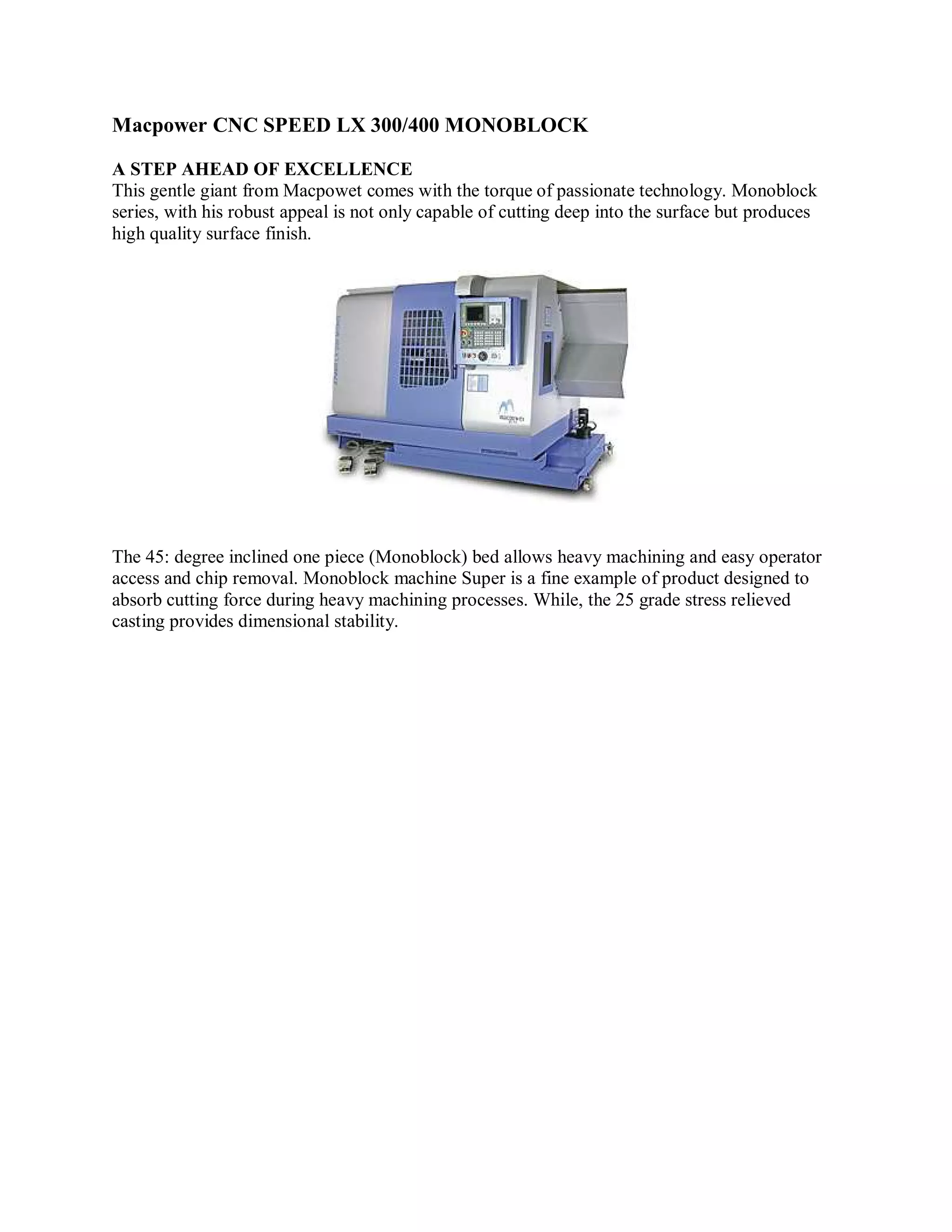 Macpower cnc speed lx 300400 monoblock | PDF