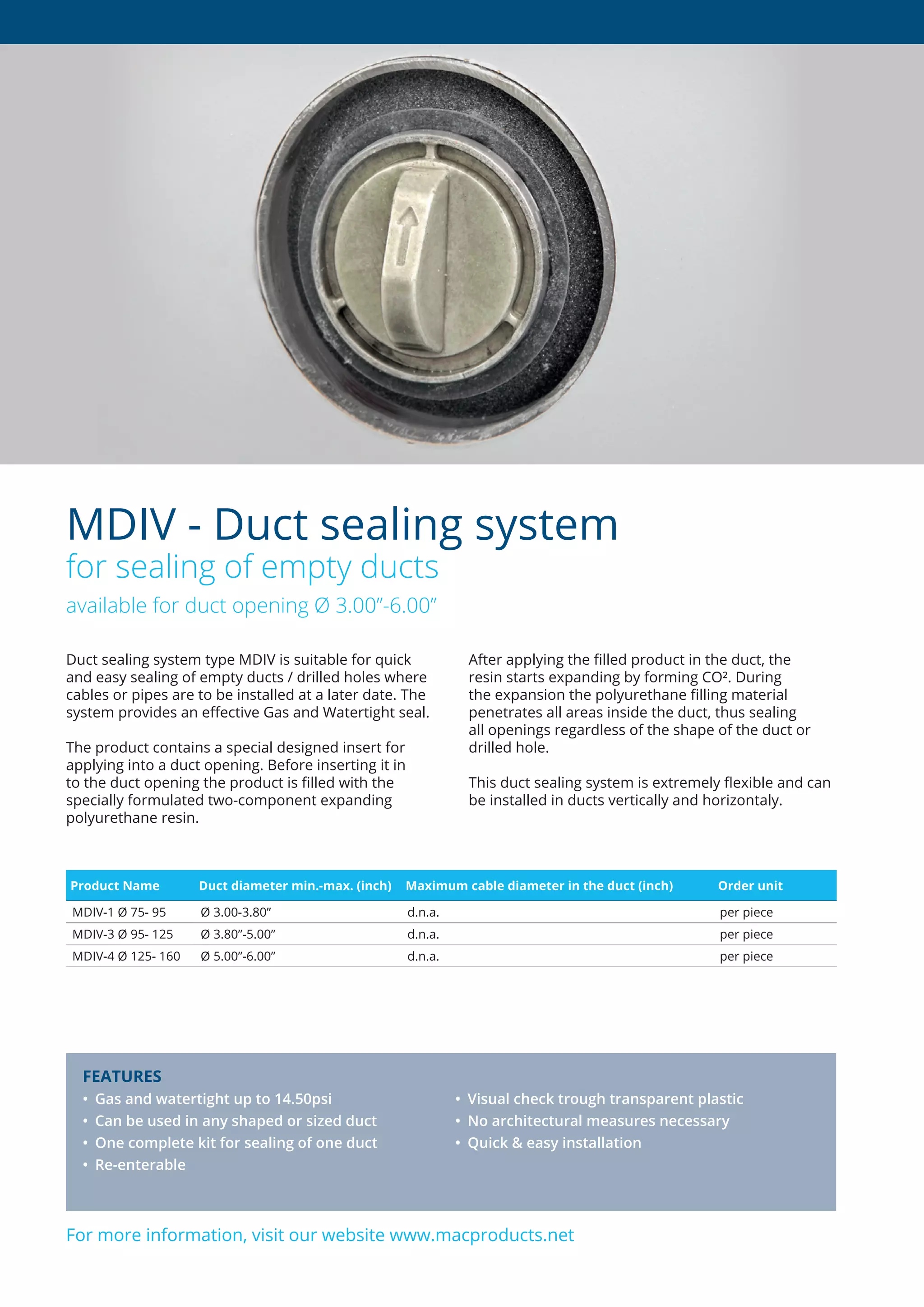 MAC Products Inc - Duct & Conduit Sealing Systems | PDF
