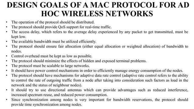 Mac protocols for ad hoc wireless networks | PPTX