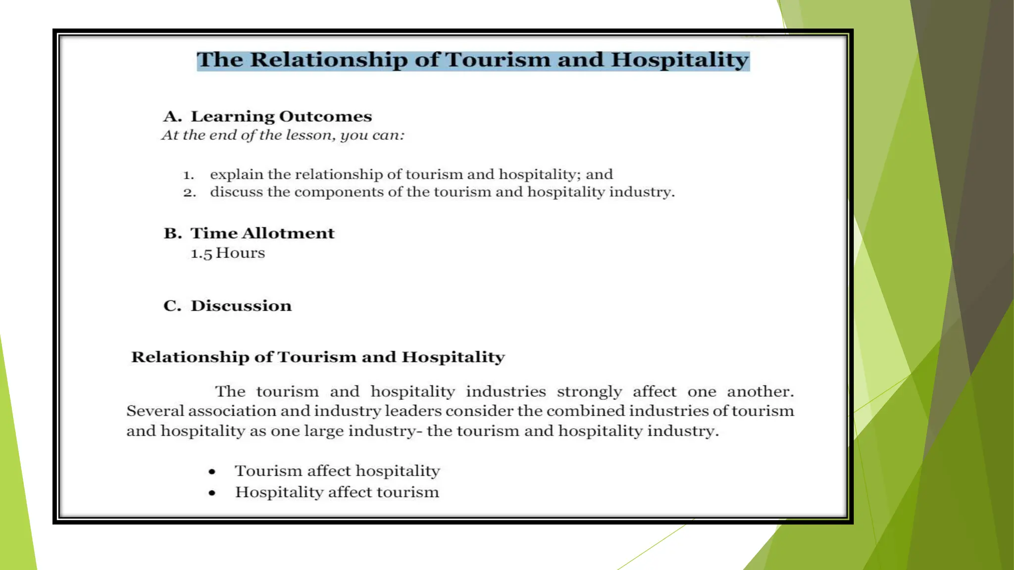 the relationship of hospitality and tourism | PPTX