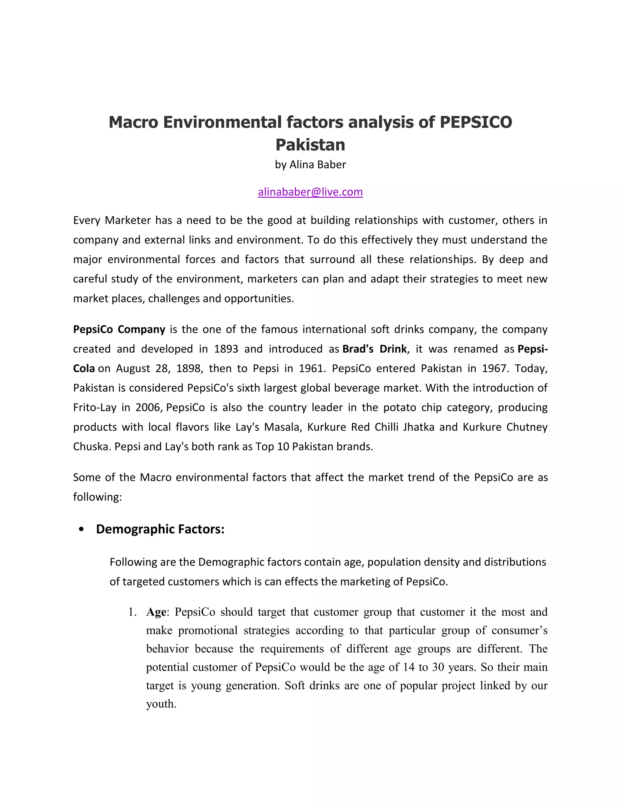 Macro analysis of pepsi by Alina Baber | DOCX