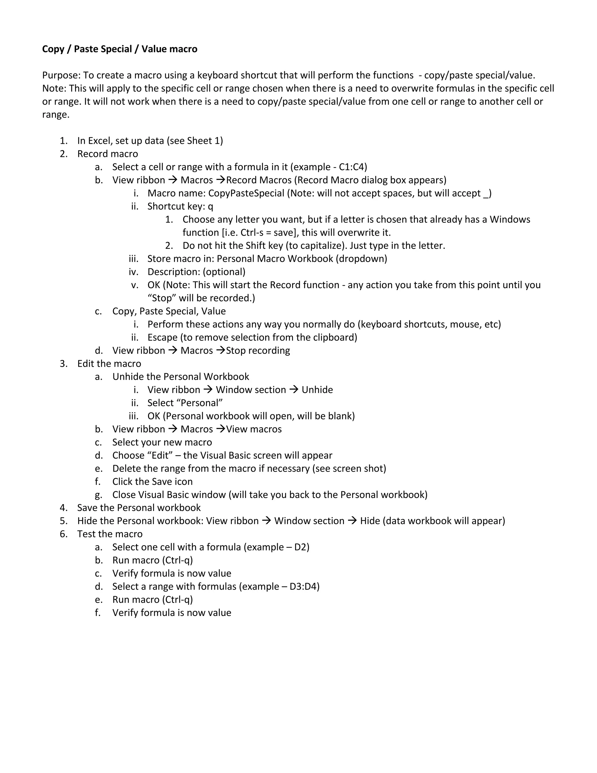 Macro Copy Paste Special Value Instructions | PDF Macro Copy Paste Special Value Instructions | PDF