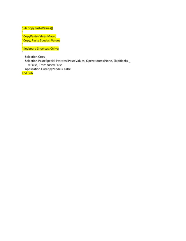 Macro Copy Paste Special Value Vba | PDF Macro Copy Paste Special Value Vba | PDF