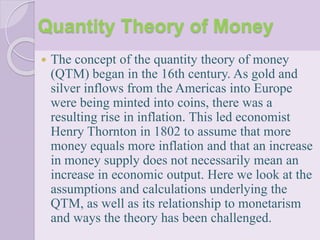 Money Supply and Price Level Quantity Theory of Money (Macro economics ...