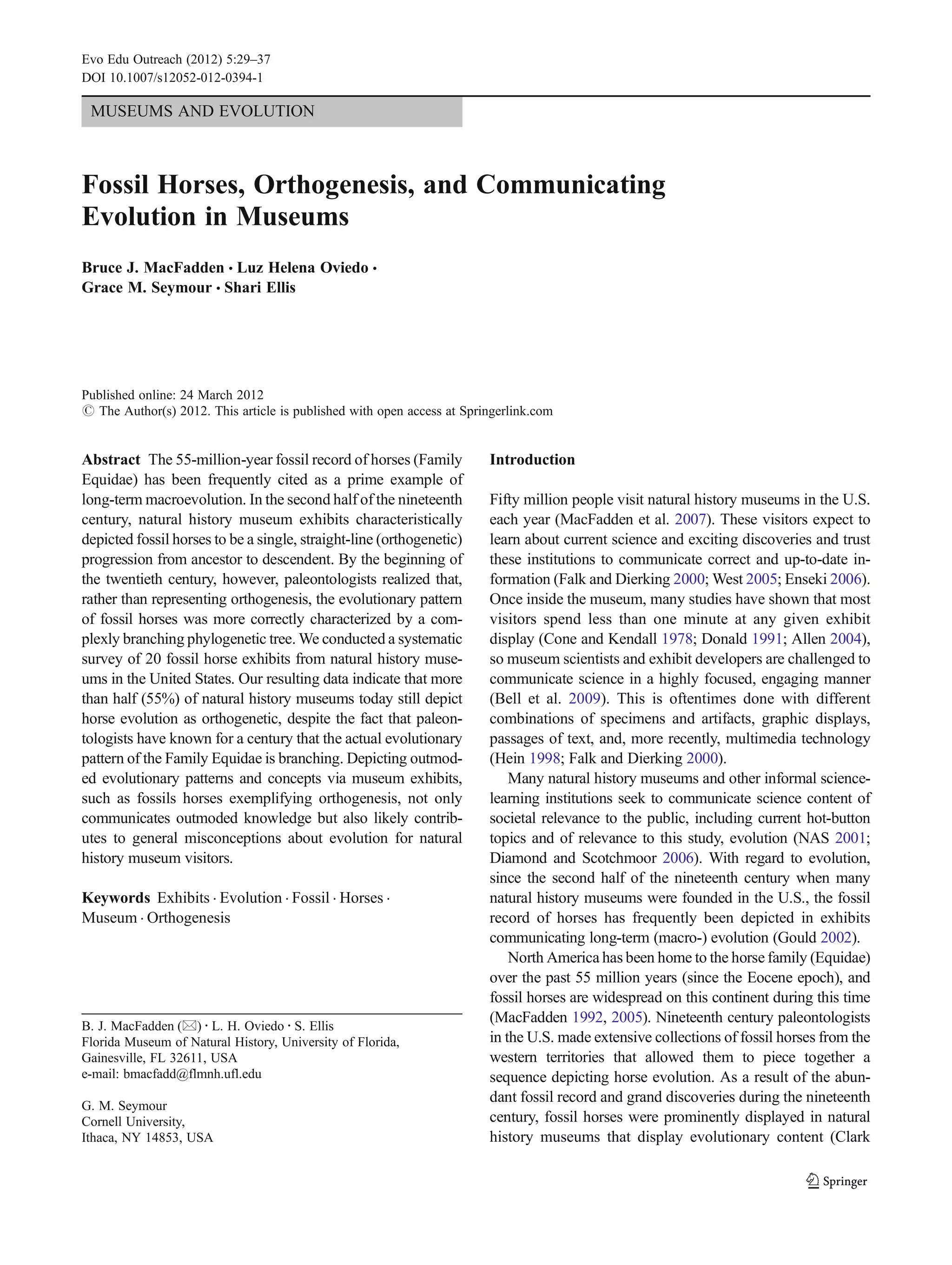 Fossil Horses, Orthogenesis, and Communicating Evolution in Museums | PDF