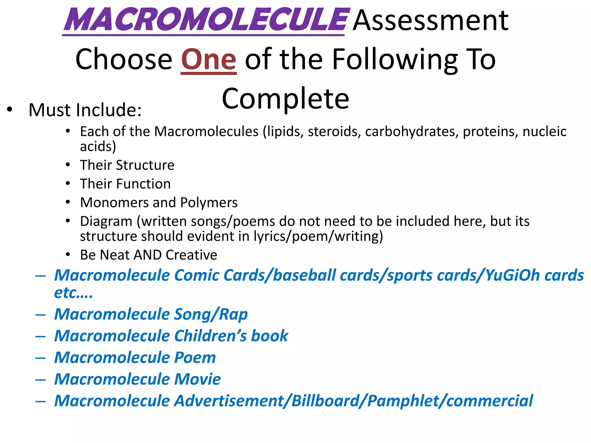Macromolecule Assessment Ppt