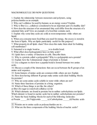 Elements And Macromolecules In Organisms Packet Answers