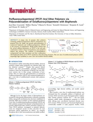Perfluorocyclopentenyl (PFCP) Aryl Ether Polymers via Polycondensation ...