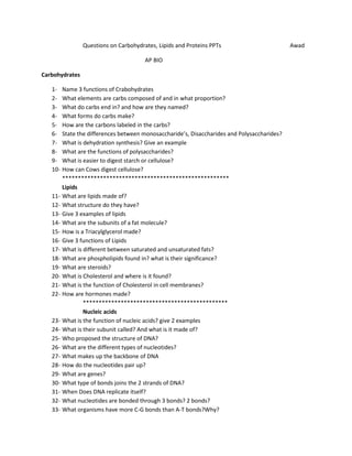 Macromolecules ppt questions chap5 | DOCX | Chemistry | Science