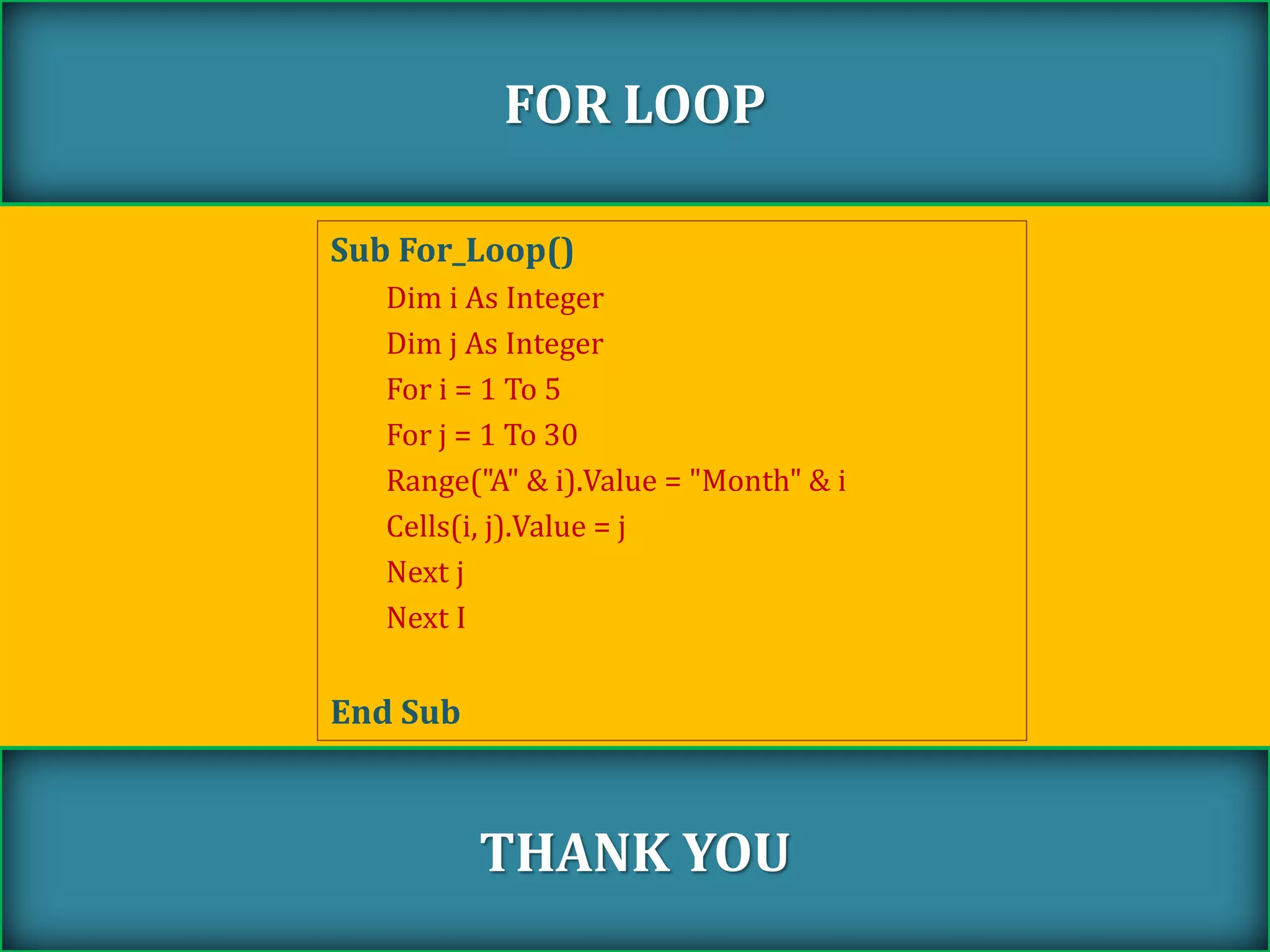 Macros code For Loop | PPT