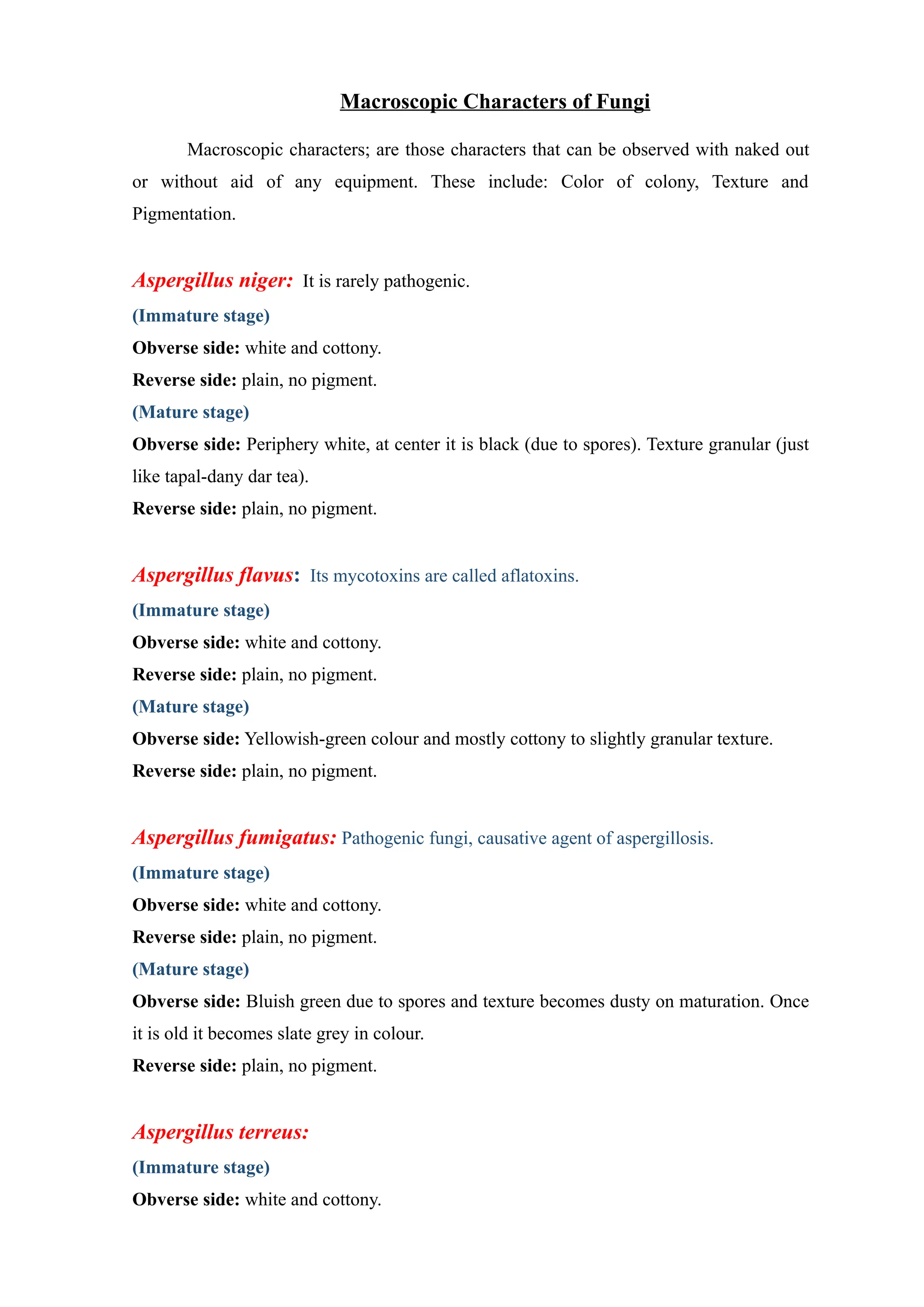 Macroscopic Characters of Fungi Species. | DOCX