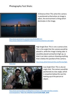 Photography: Types of Shots | DOCX
