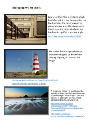 Photography: Types of Shots | DOCX