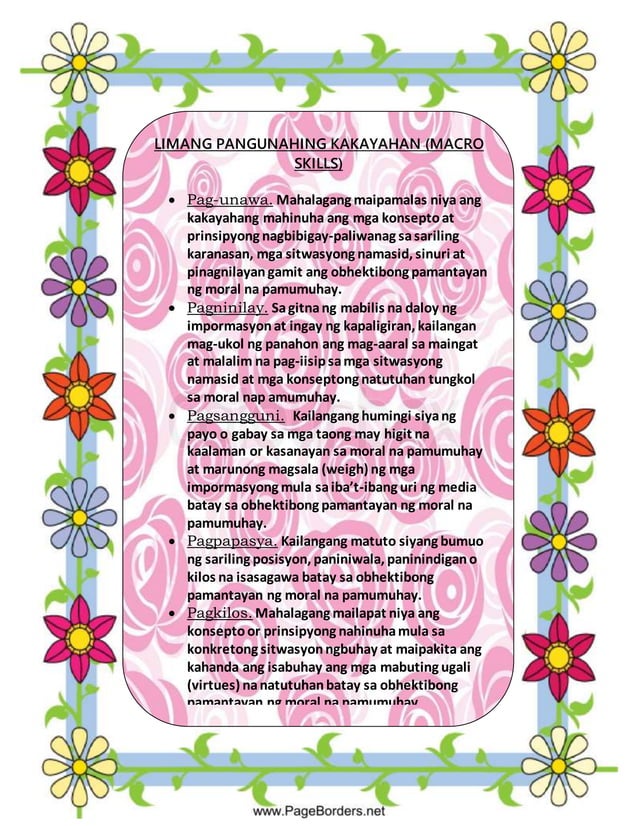 Limang Pangunahing Kakayahan (Macro Skills) - Edukasyon sa Pagpapakatao ...