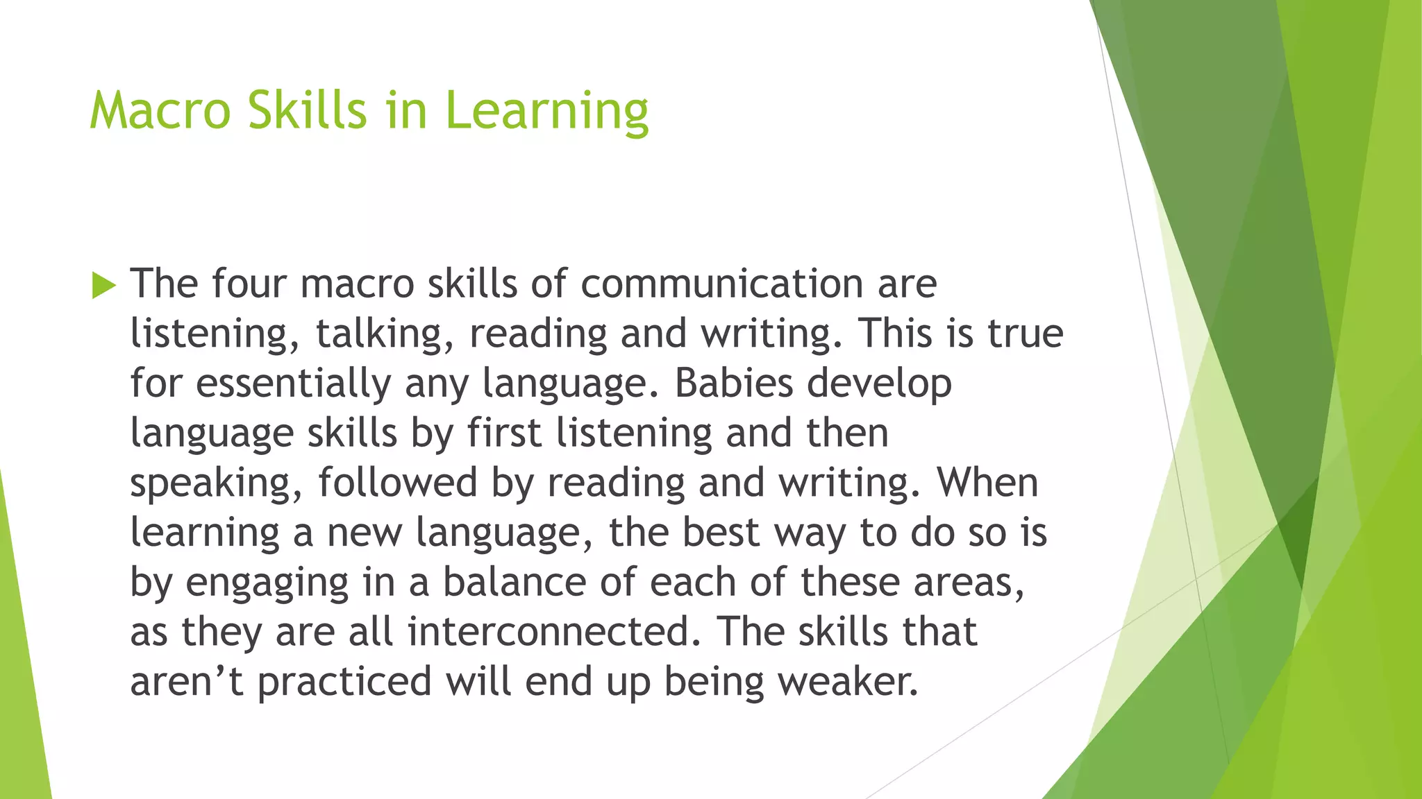 Macro skills in learning | PPTX