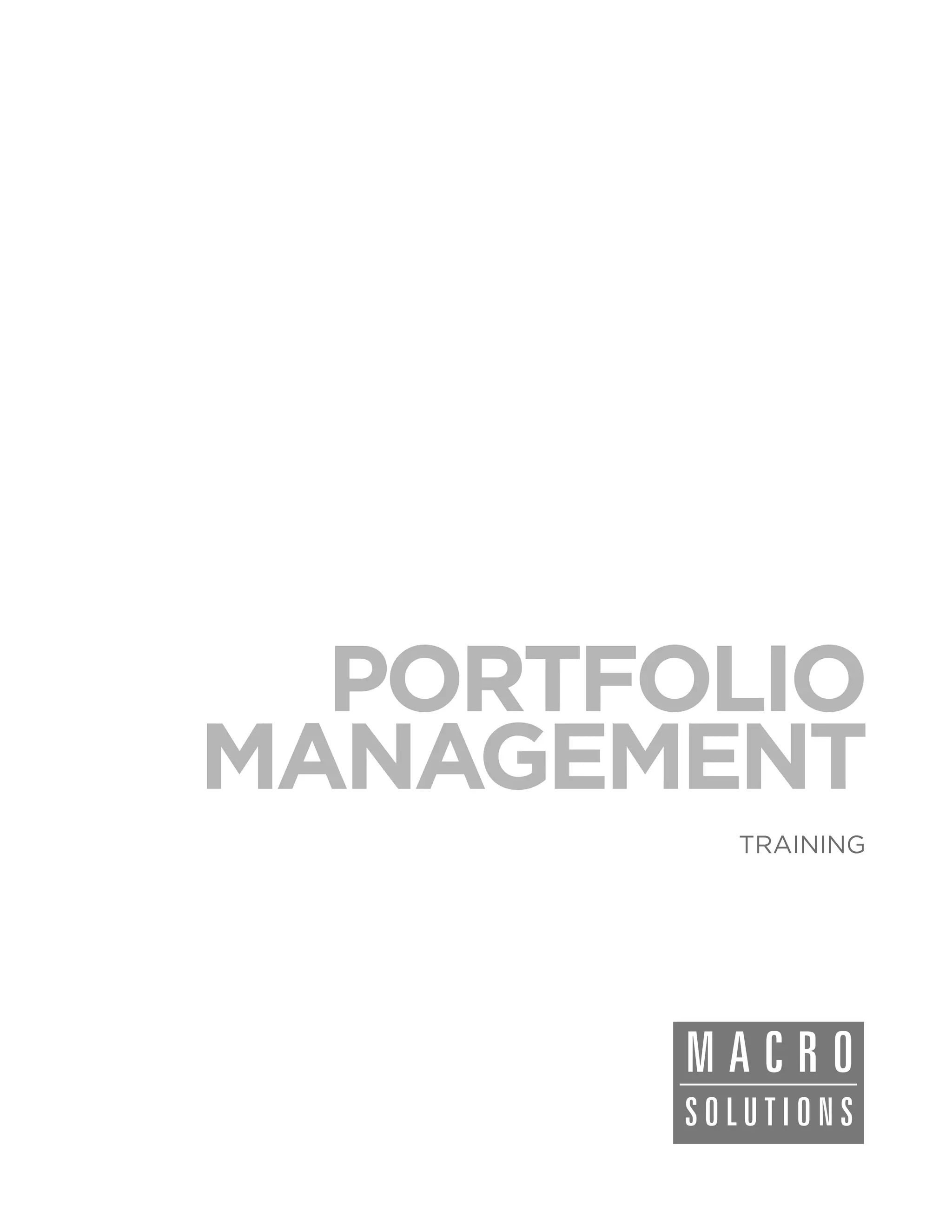 Macrosolutions Training: Portfolio Management | PDF