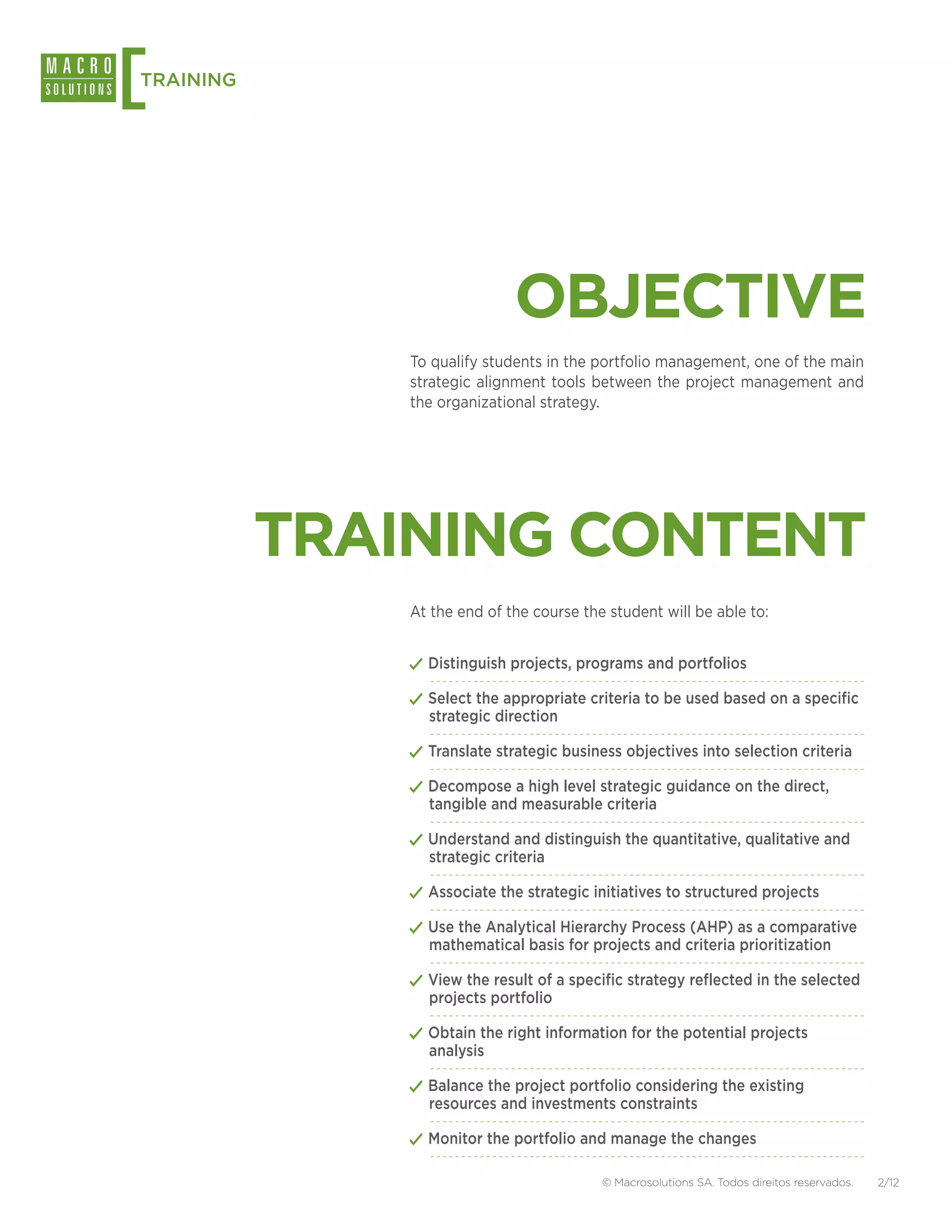 Macrosolutions Training: Portfolio Management | PDF