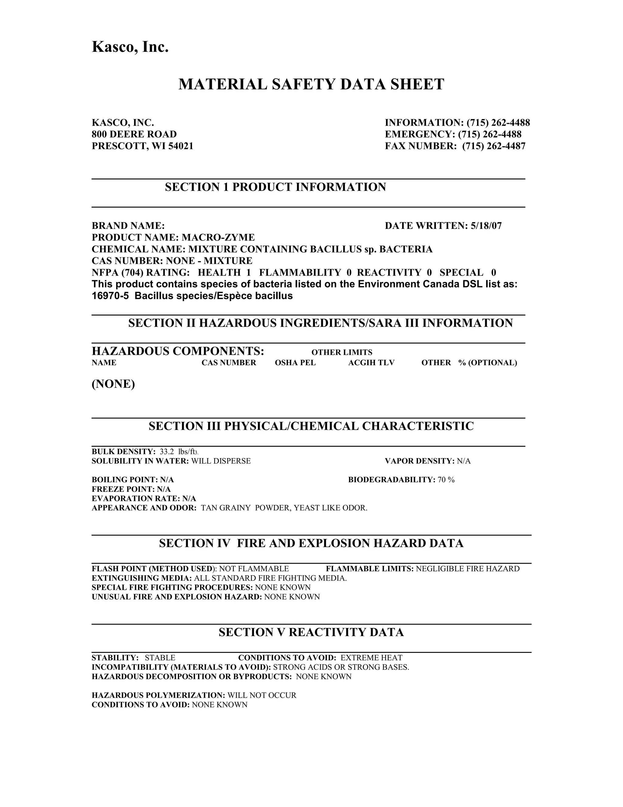 Macro Zyme Beneficial Bacteria Msds | PDF