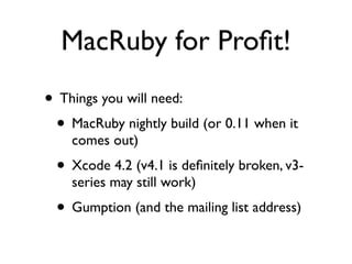 MacRuby for Fun and Profit | KEY | Operating Systems | Computer Software and Applications