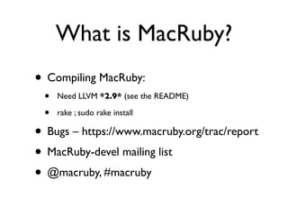 MacRuby for Fun and Profit | KEY | Operating Systems | Computer Software and Applications