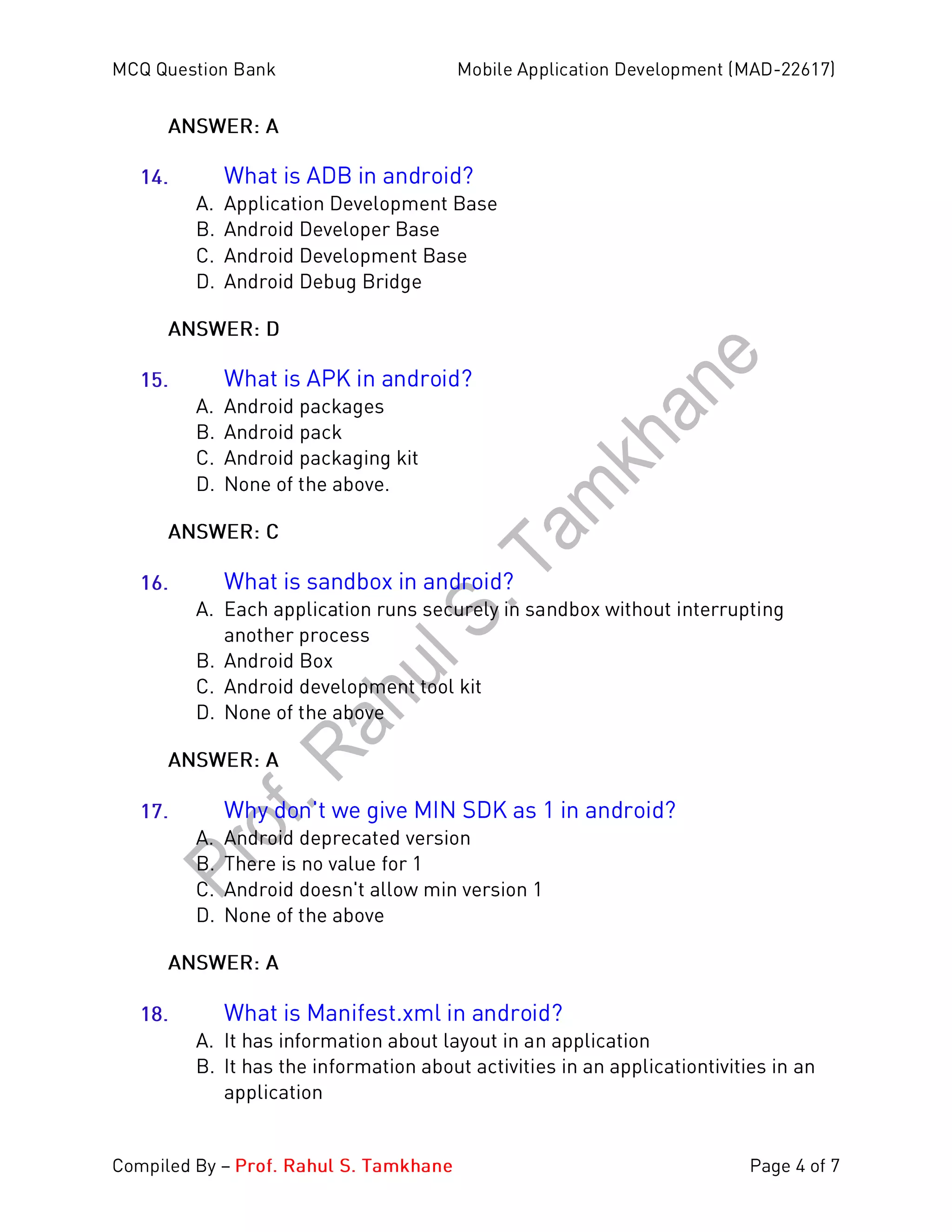 MAD 22617- MCQ Question Bank Unit-II | PDF