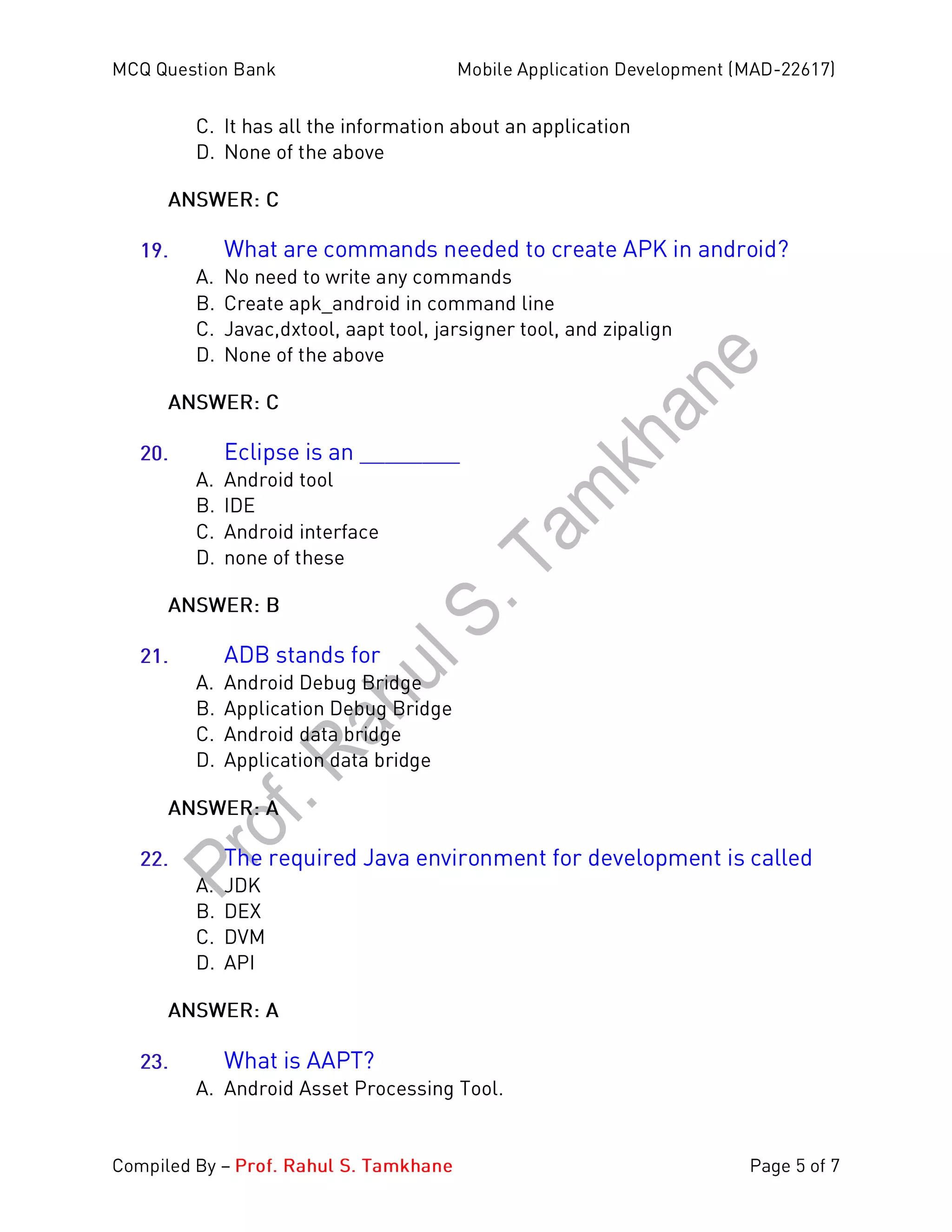 MAD 22617- MCQ Question Bank Unit-II | PDF