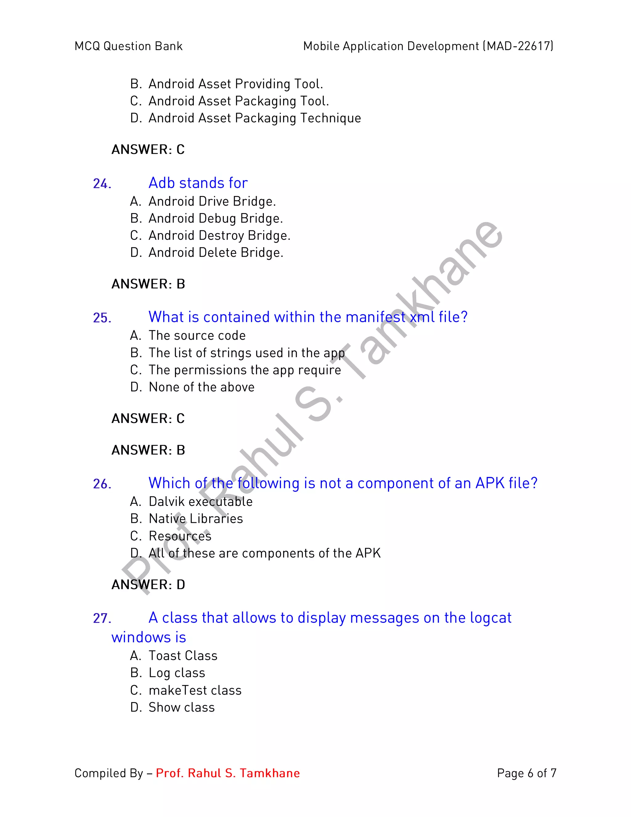 MAD 22617- MCQ Question Bank Unit-II | PDF