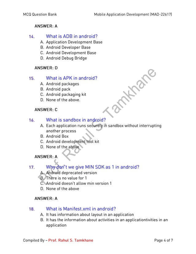 MAD 22617- MCQ Question Bank Unit-II | PDF