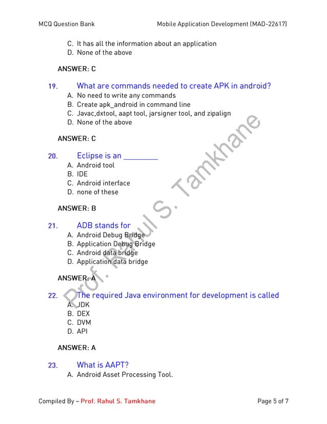 MAD 22617- MCQ Question Bank Unit-II | PDF