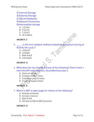MAD 22617- MCQ Question Bank Unit-V | PDF