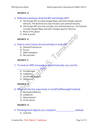 MAD 22617- MCQ Question Bank Unit-VI | PDF